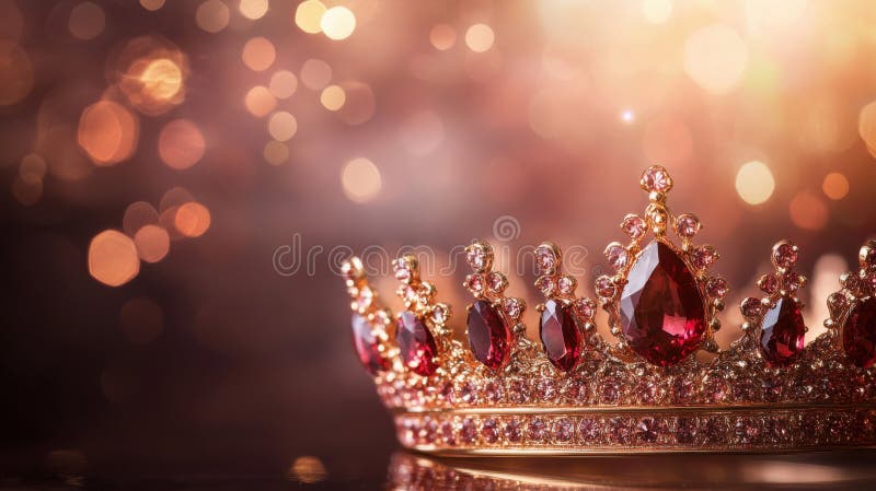 Rose Gold Crown with Ruby Gems on Sparkling Background a Background ...