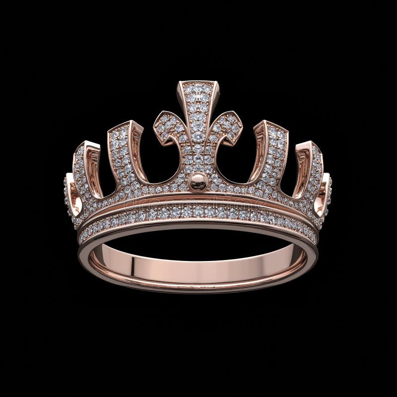 Rose Gold Diamond Crown Ring on Black Background Stock Illustration ...