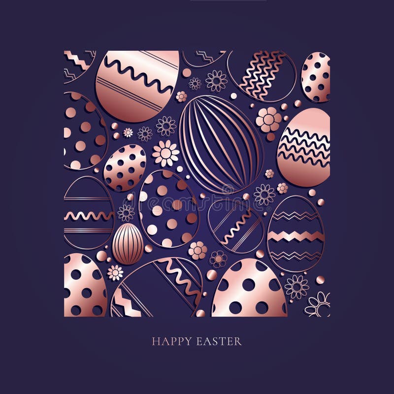 Rose Gold Easter Eggs on a Dark Blue Background. Easter Card Stock ...