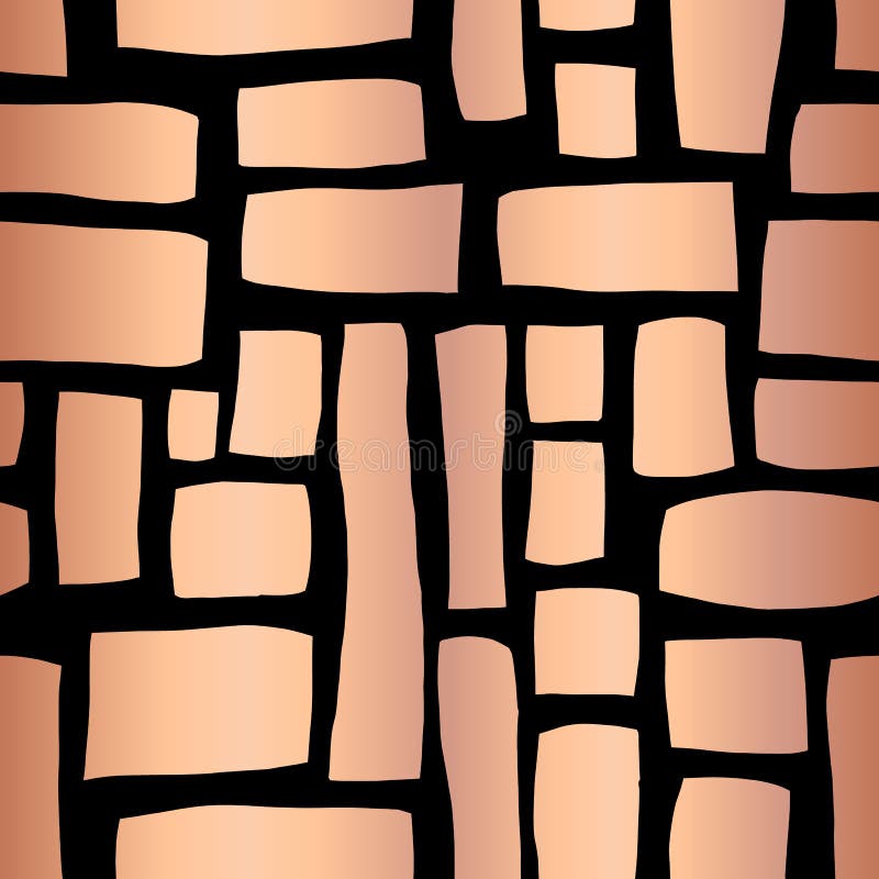 Rose Gold Foil Rectangle Shapes Hand Drawn Abstract Seamless Vector Pattern. Metallic Shiny ...