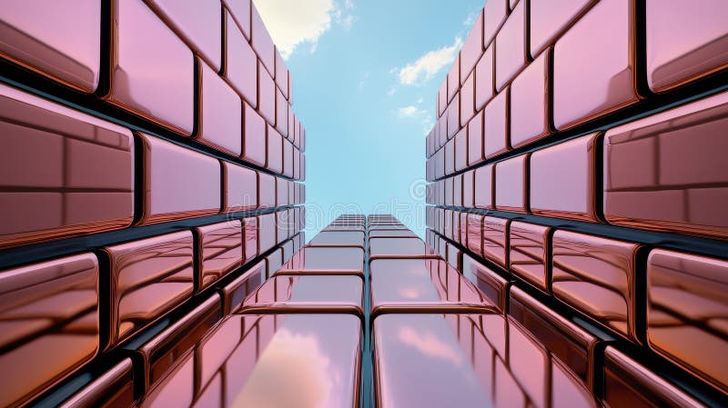 Rose Gold Geometric City Blocks with Sky Reflection Stock Illustration ...