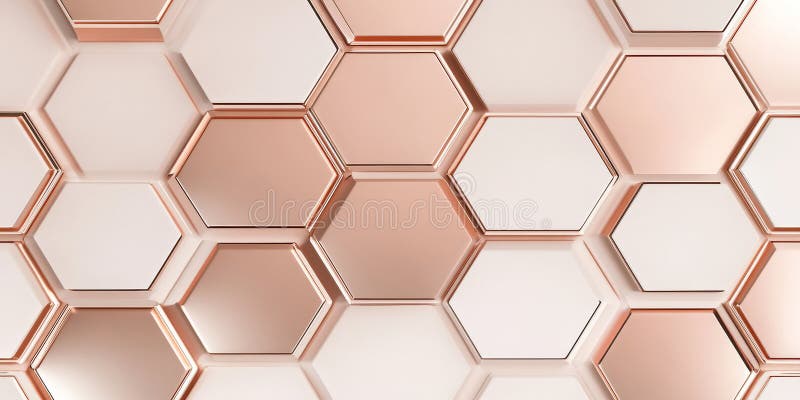 Rose Gold Hexagonal Metal Texture Featuring Glowing Golden Lines in a ...