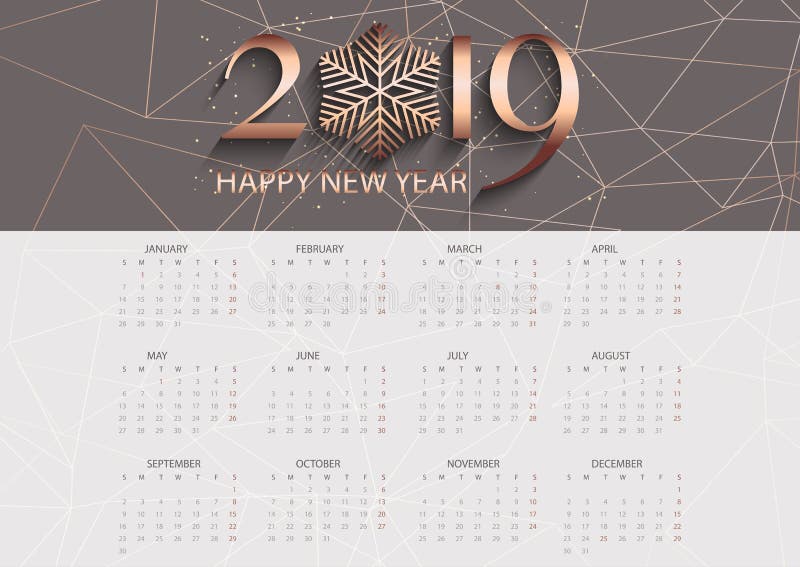 Rose Gold Low Poly Calendar Design Stock Vector - Illustration of ...