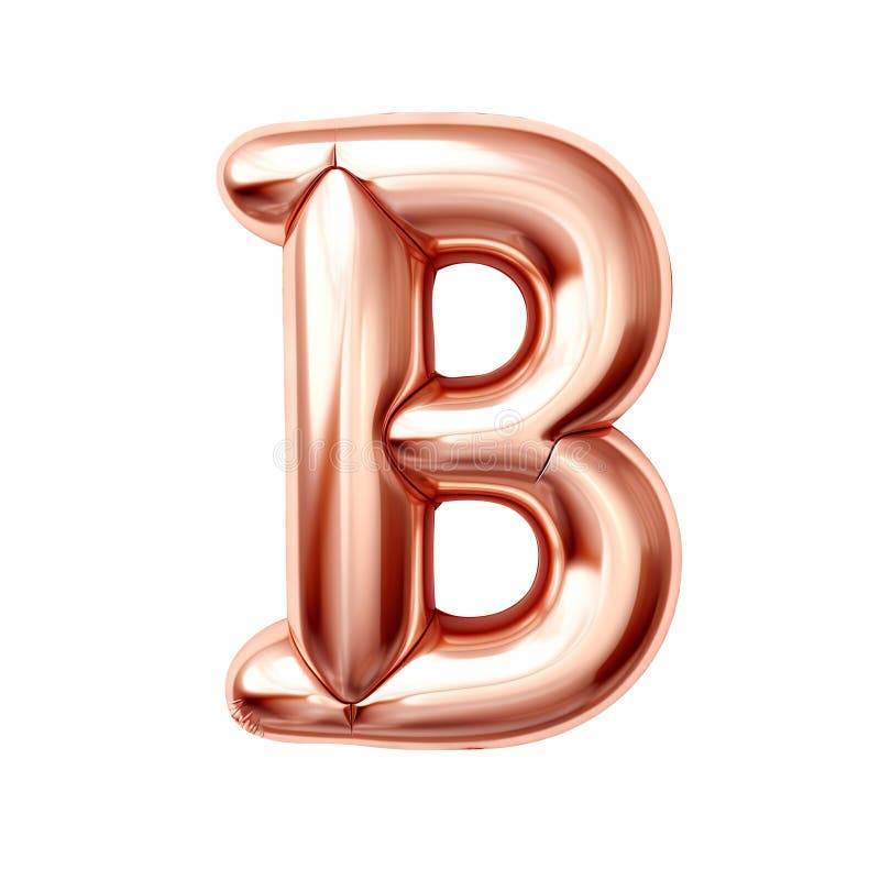 Rose Gold Metallic B Alphabet Balloon Realistic 3D on White Background ...