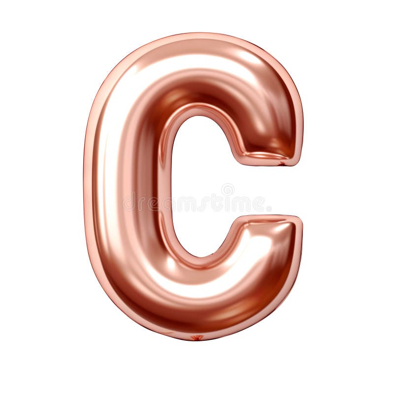 Rose Gold Metallic C Alphabet Balloon Realistic 3D on White Background ...