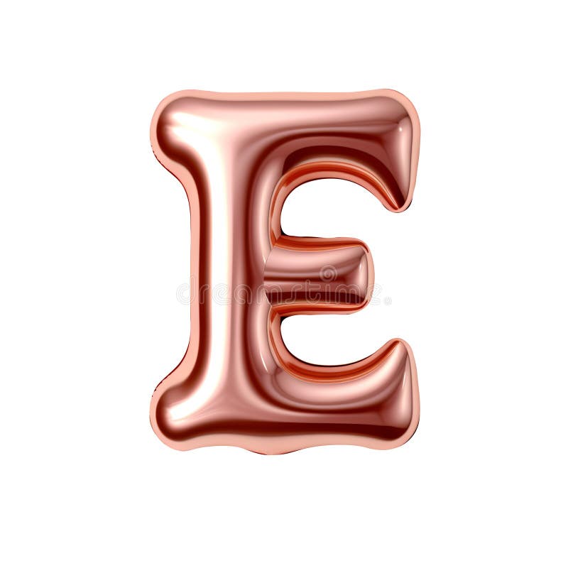 Rose Gold Metallic E Alphabet Balloon Realistic 3D on White Background ...