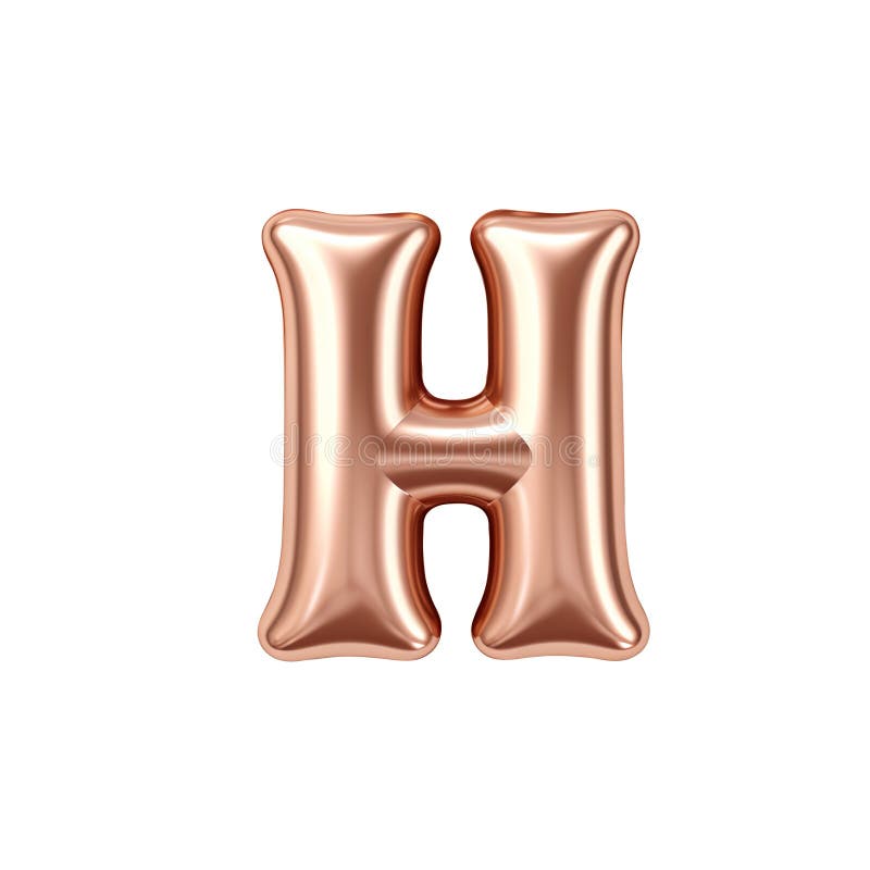 Rose Gold Metallic H Alphabet Balloon Realistic 3D on White Background ...
