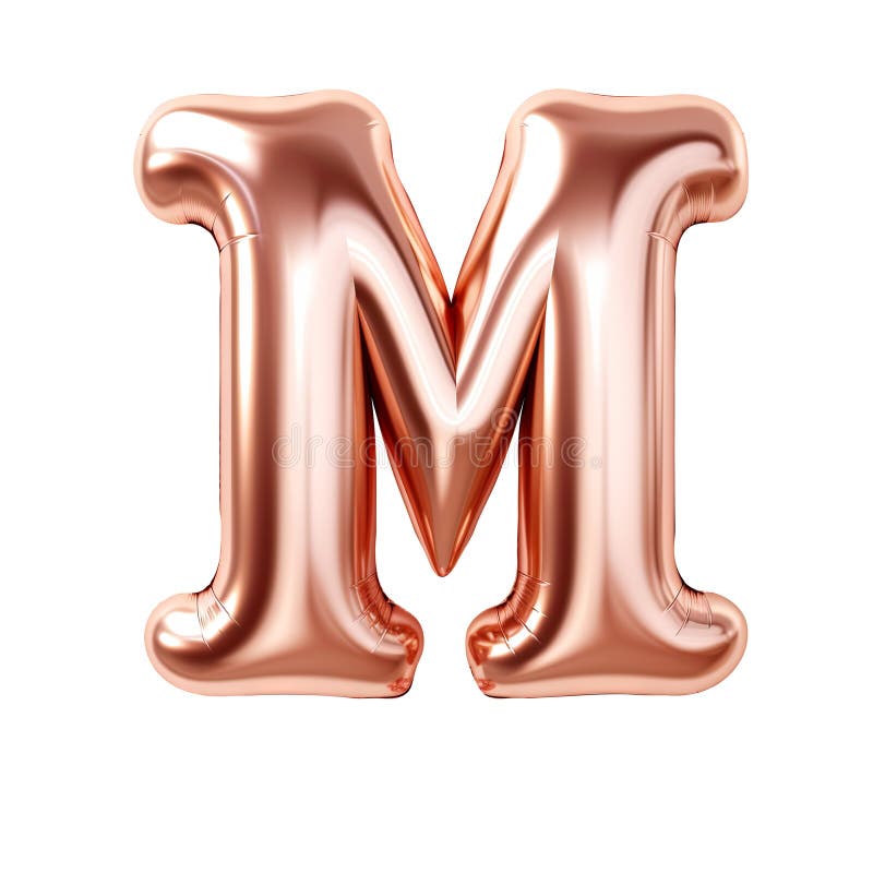 Rose Gold Metallic M Alphabet Balloon Realistic 3D on White Background ...