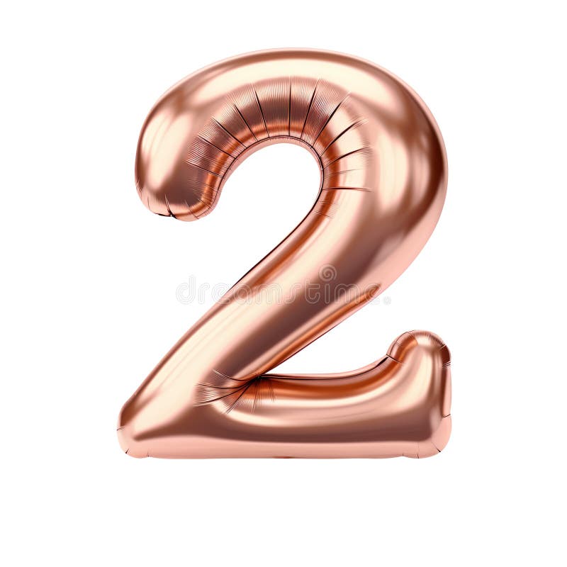 Rose Gold Metallic 2 Number Balloon Realistic 3D on White Background ...