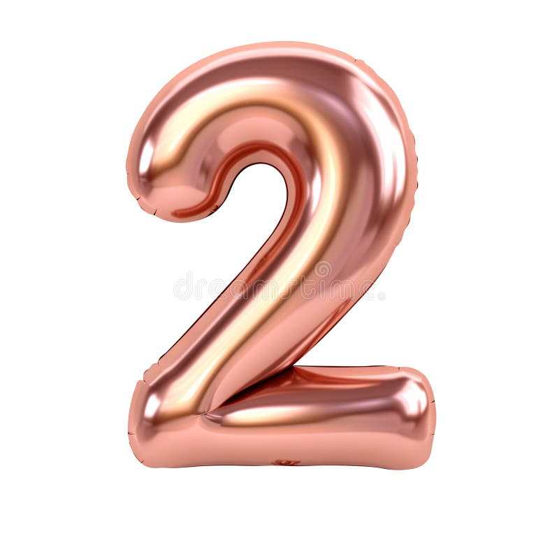 Rose Gold Metallic 2 Number Balloon Realistic 3D on White Background ...