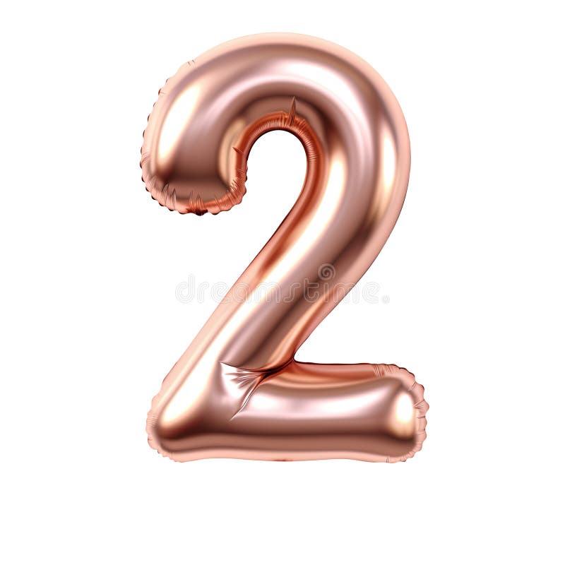 Rose Gold Metallic 2 Number Balloon Realistic 3D on White Background ...