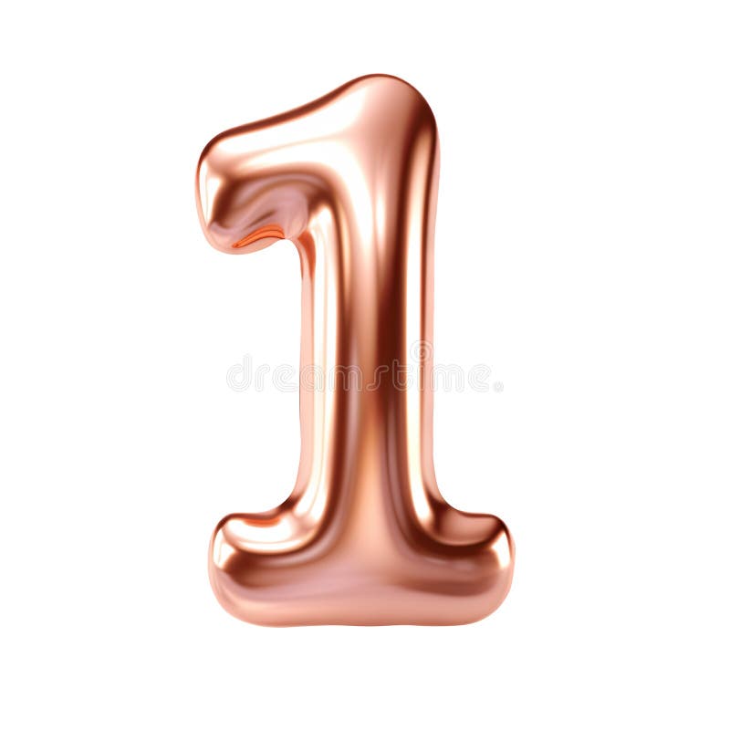 Rose Gold Metallic 1 Number Balloon Realistic 3D on White Background ...