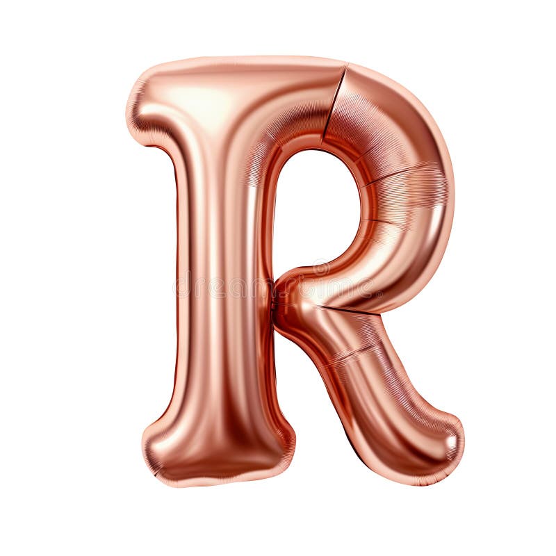 Rose Gold Metallic R Alphabet Balloon Realistic 3D on White Background ...