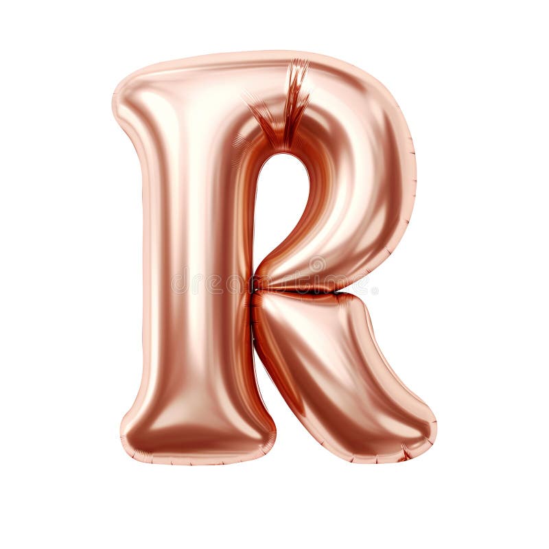Rose Gold Metallic R Alphabet Balloon Realistic 3D on White Background ...