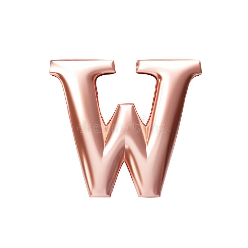 Rose Gold Metallic W Alphabet Balloon Realistic 3D on White Background ...