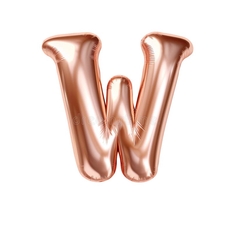Rose Gold Metallic W Alphabet Balloon Realistic 3D on White Background ...
