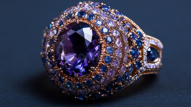 Rose Gold Ring with Purple and Blue Gemstones Stock Illustration ...