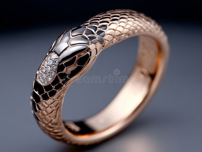 A Rose Gold Ring with a Snake Skin Pattern and Diamonds Stock Photo ...