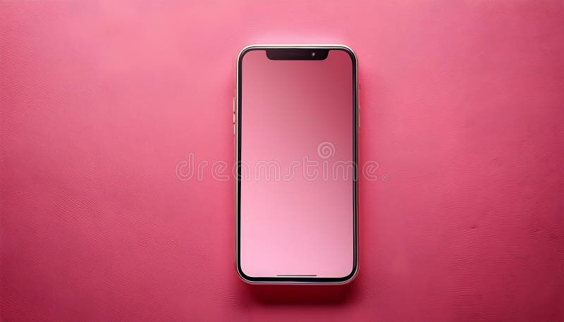 A Rose-gold Smartphone with a Blank Pink Screen Rests on a Pink ...