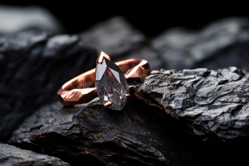 Rose Gold Wedding Bands on a Dark Basalt Rock in Close-up Stock Image ...