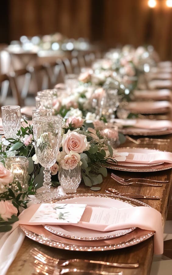 Rose Gold Wedding Table Setup Quality Picture Quality. Stock Image ...