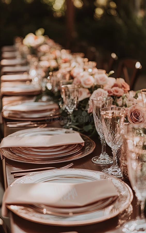 Rose Gold Wedding Table Setup Quality Picture Quality. Stock Photo ...