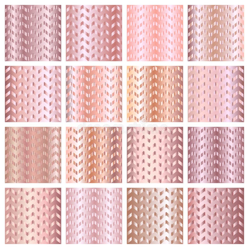 Rose Golden Metal Gradient Chevron Pattern Backgrounds Set Stock Vector ...