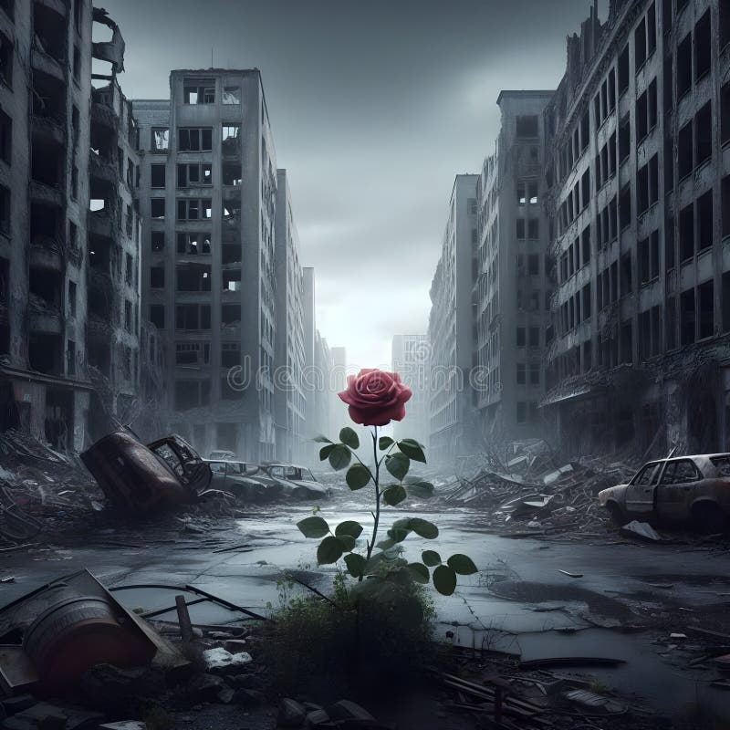 A Rose Grew in the Middle of a Deserted Road. Stock Illustration ...