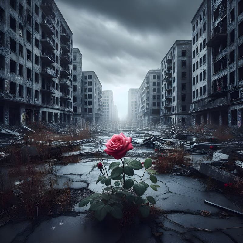 A Rose Grew in the Middle of a Deserted Road. Stock Illustration ...