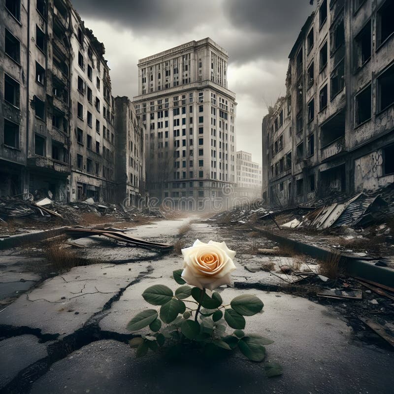 A Rose Grew in the Middle of a Deserted Road. Stock Illustration ...