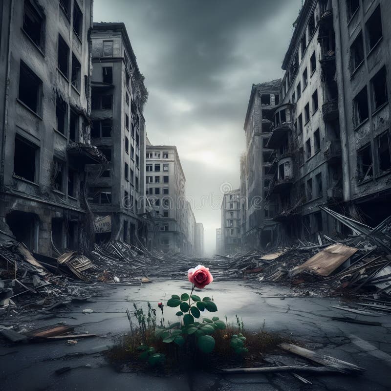A Rose Grew in the Middle of a Deserted Road. Stock Illustration ...