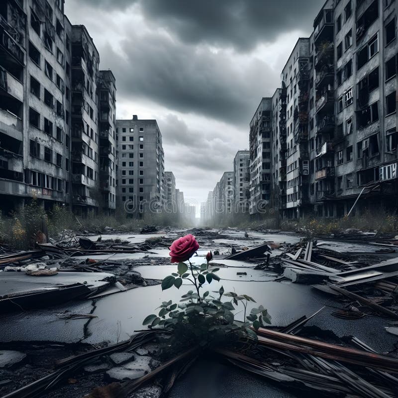 A Rose Grew in the Middle of a Deserted Road. Stock Illustration ...