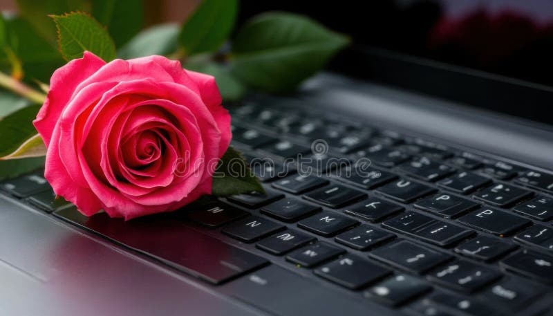 Rose Growing from Keyboard stock illustration. Illustration of modern ...