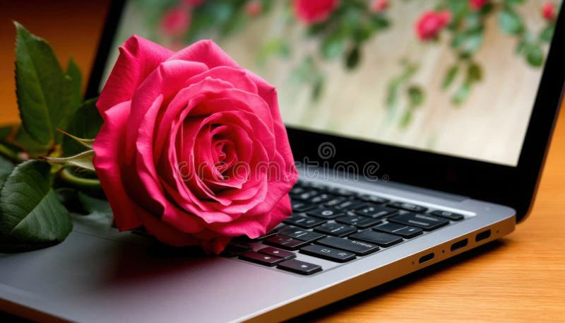 Rose Growing from Keyboard stock illustration. Illustration of flower ...