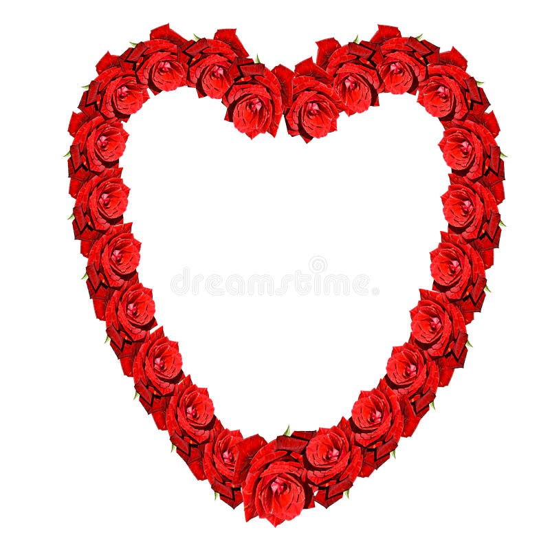 Red Rose Frame in the Shape of Heart on White. Stock Illustration ...