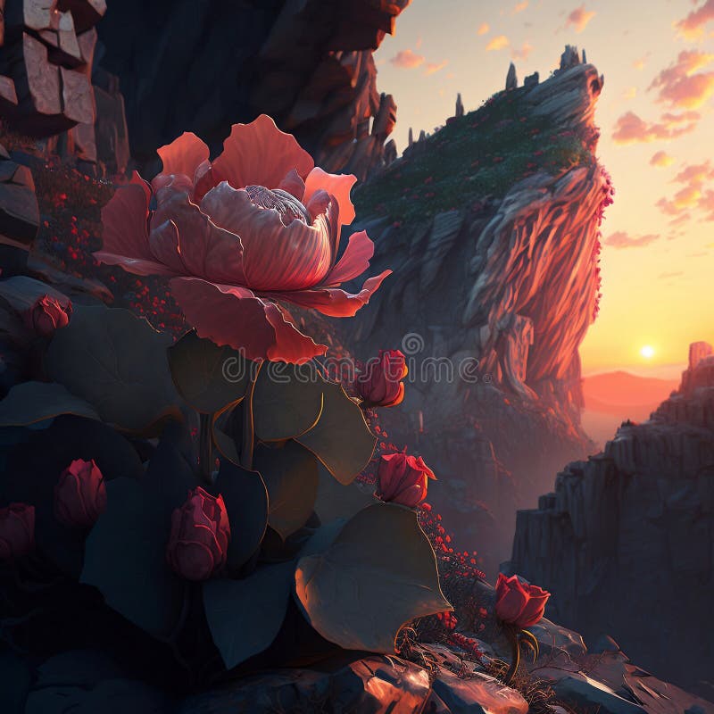 Rose in high cliff stock illustration. Illustration of bloom - 279949344