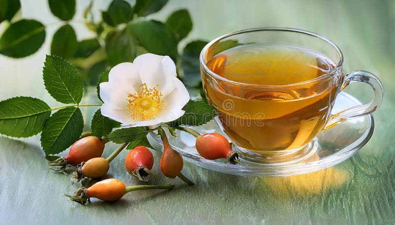 Rose Hip Tea and Fresh Rose Hips Stock Illustration - Illustration of ...