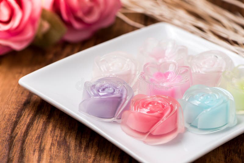 Rose Jelly in Plate on Wood Table Stock Image - Image of delicious ...