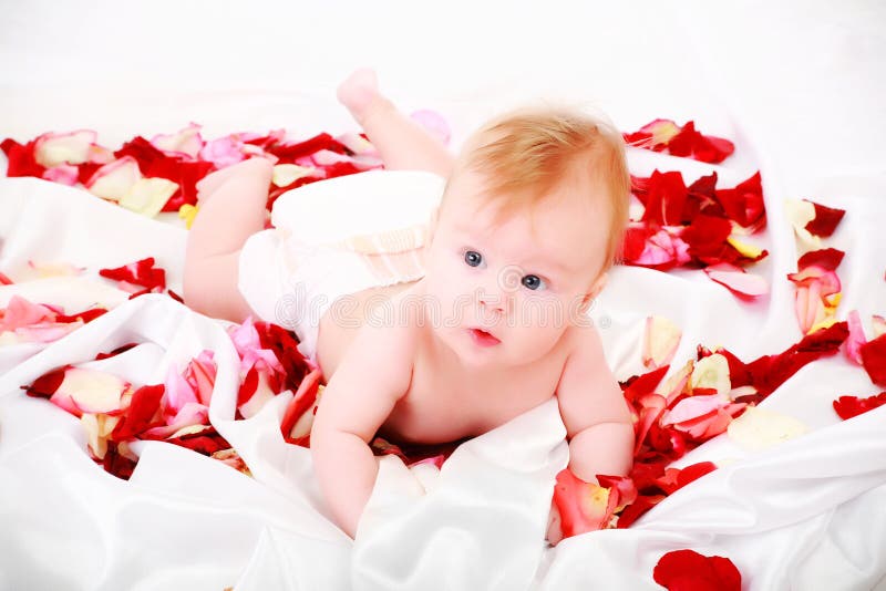 Baby with rose stock image. Image of flower, face, smiling - 19352133