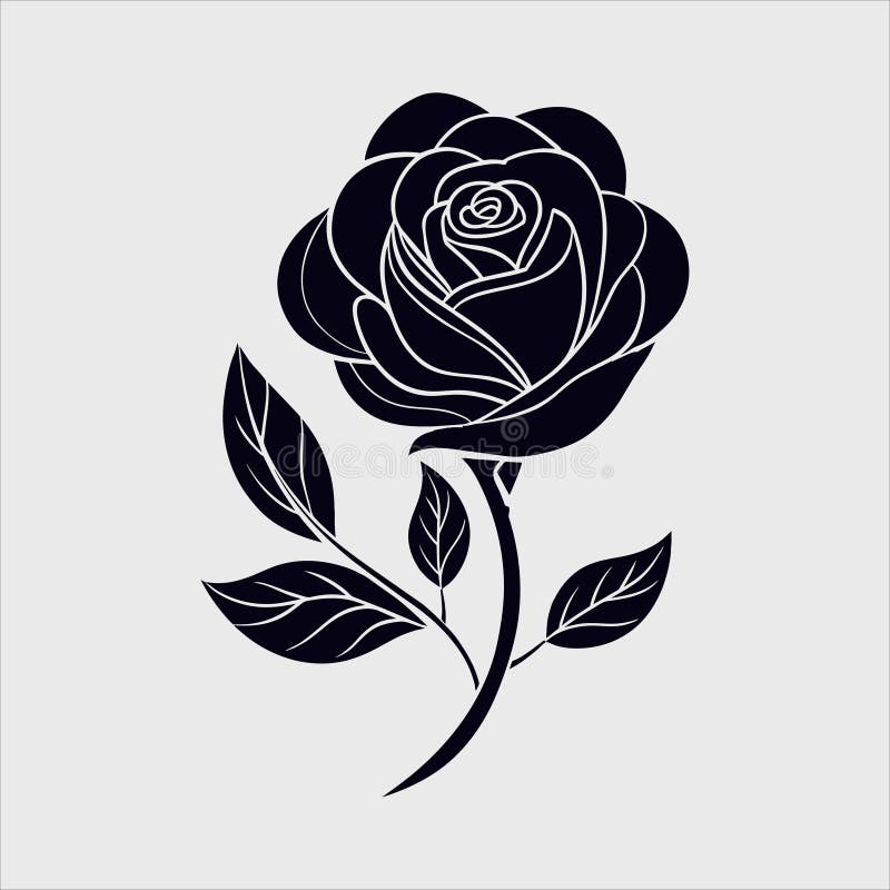 Rose with Leaves Vector Illustration. Stock Vector - Illustration of ...