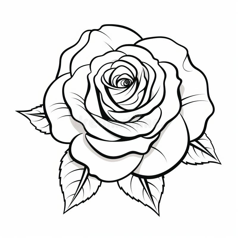 Bold Rose Drawing on White Background - Coloring Book for Kids Stock ...