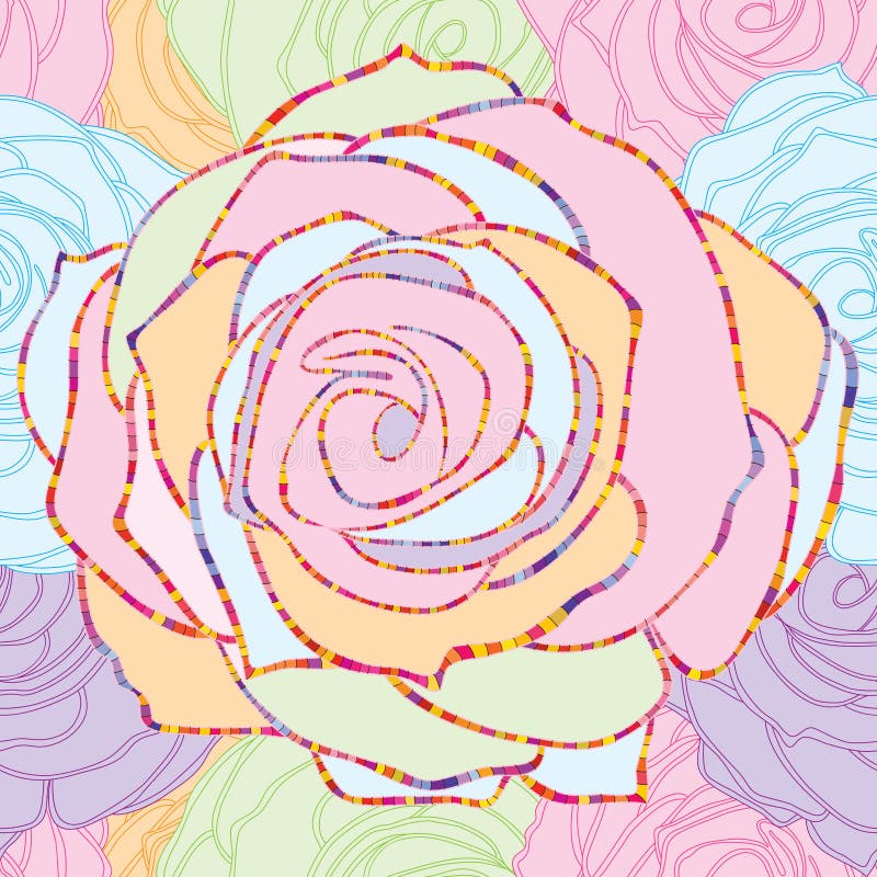 Rose Line Pastel Seamless Pattern Stock Vector - Illustration of hand ...