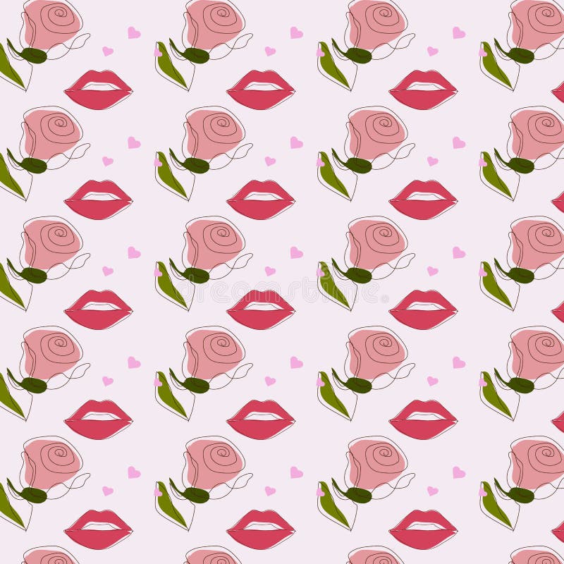 Lips and rose pattern stock vector. Illustration of butterfly - 221635574