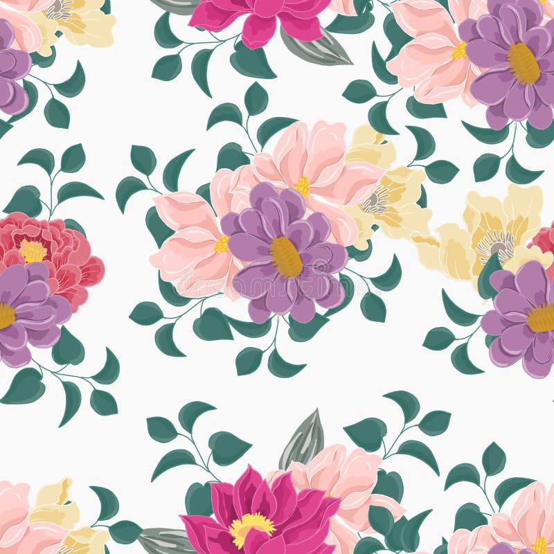 Rose and Lotus Flower Seamless Pattern Stock Vector - Illustration of ...