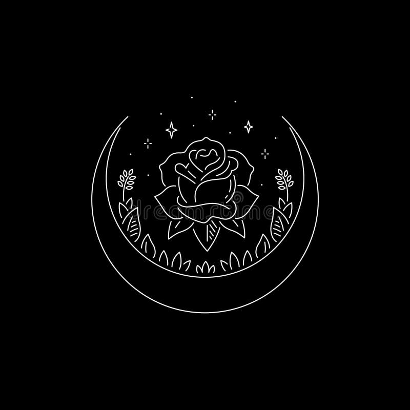 ROSE with MOON BADGE stock vector. Illustration of crescent - 134919122