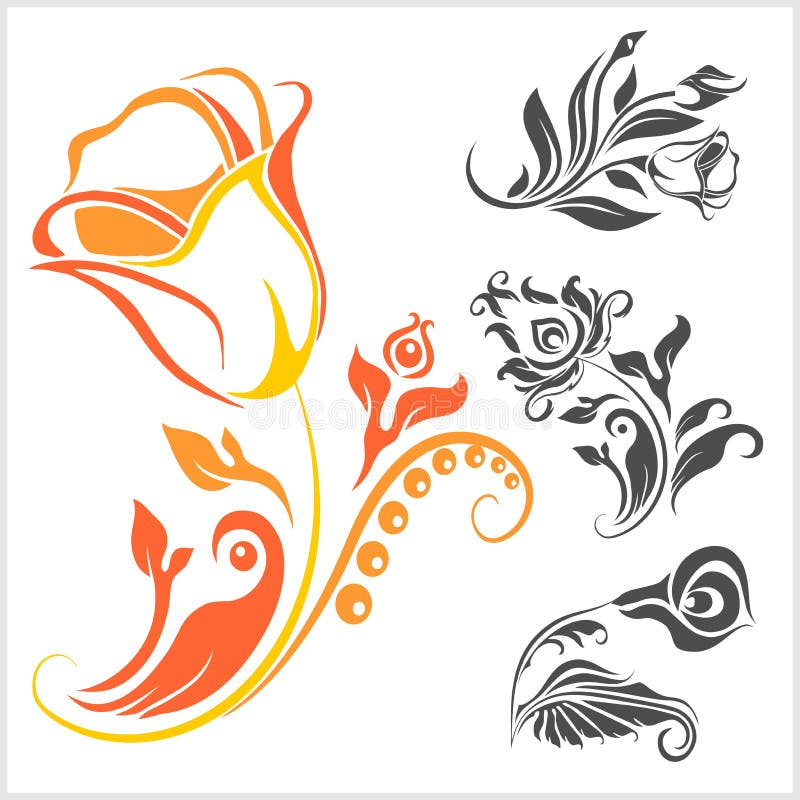 Rose Motif - Flower Design Elements Vector Stock Vector - Illustration ...