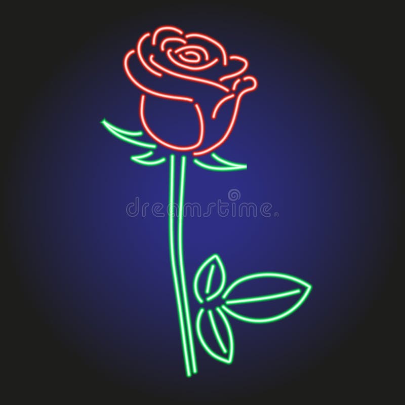 Rose Neon Glowing on Dark Background Vector Illustration Stock Vector ...