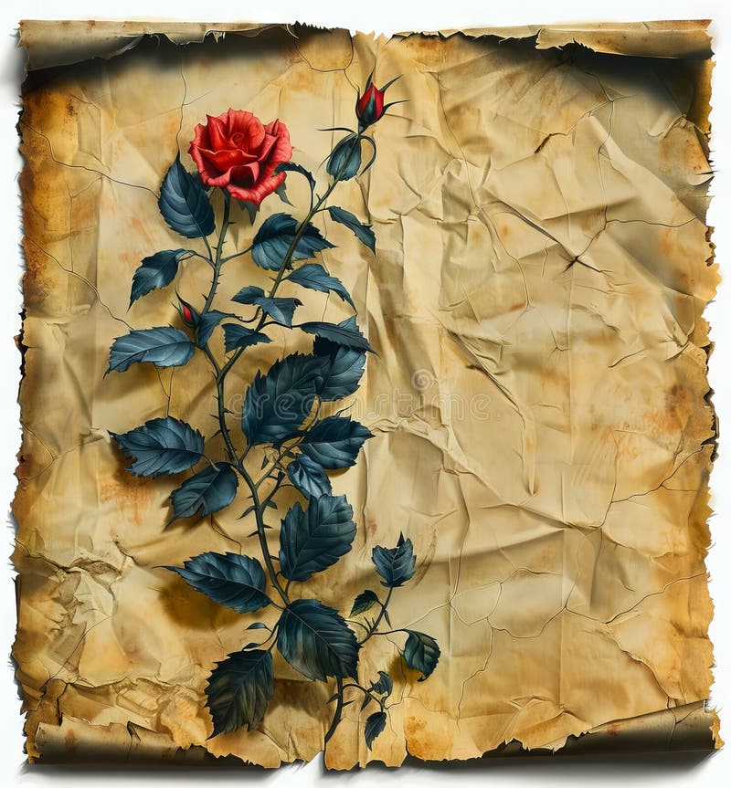 A Rose is on an Old Piece of Paper Stock Photo - Image of cardboard ...