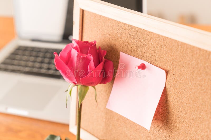 Rose with paper note stock image. Image of note, anniversary - 85613047
