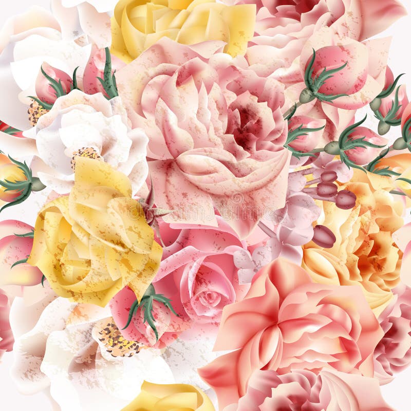 Rose Pattern with Vector Realistic Pink and Beige Roses for Design ...